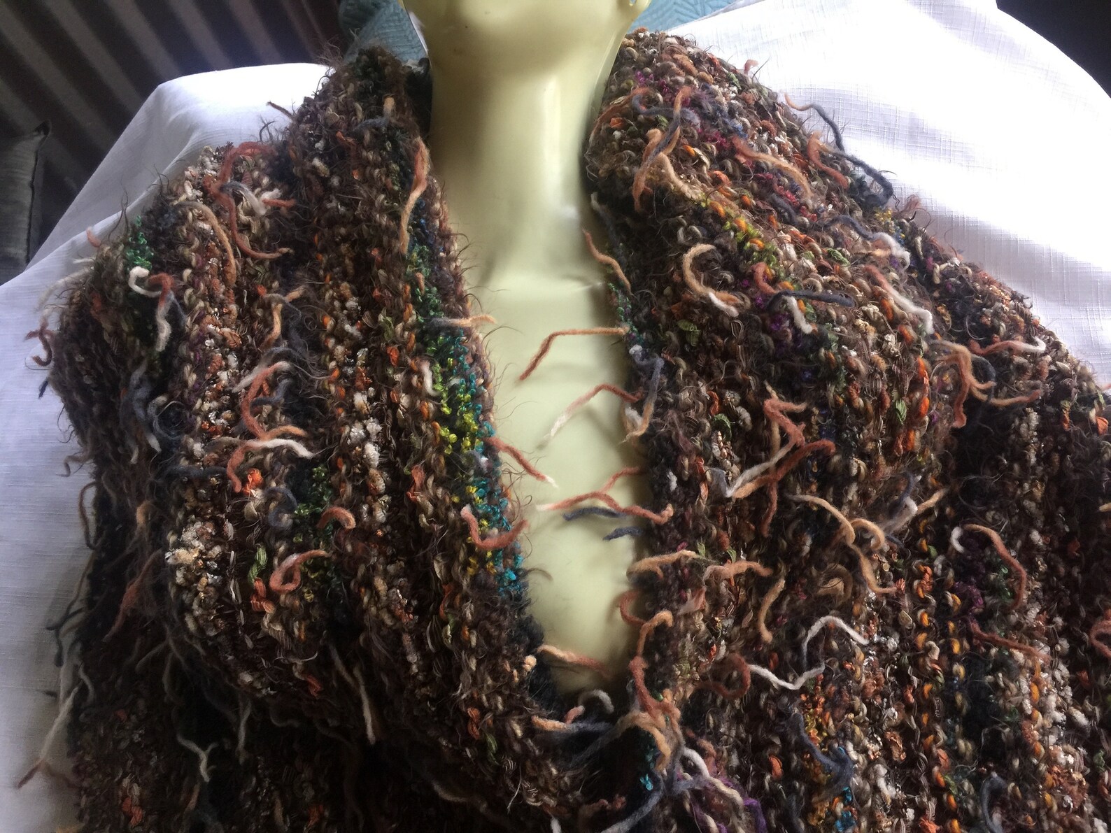 Multi-color Scarf, Fiber Scarf, Brown Boho Scarf, Thick Brown Scarf ...