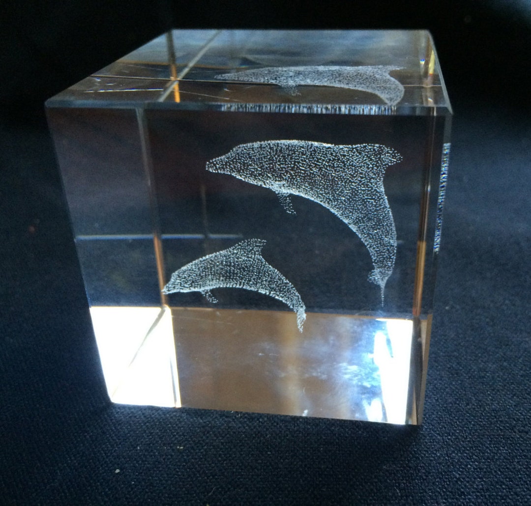 Laser Etch, Dolphin Art, Glass Paperweight, Paperweight, Desk Art, Sea ...