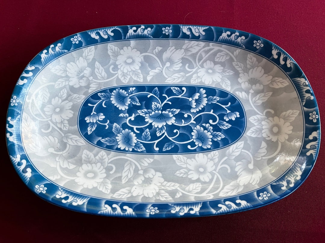 Ceramic Platter, Blue Platter, Serving Platter, Microwave Safe, Retro ...