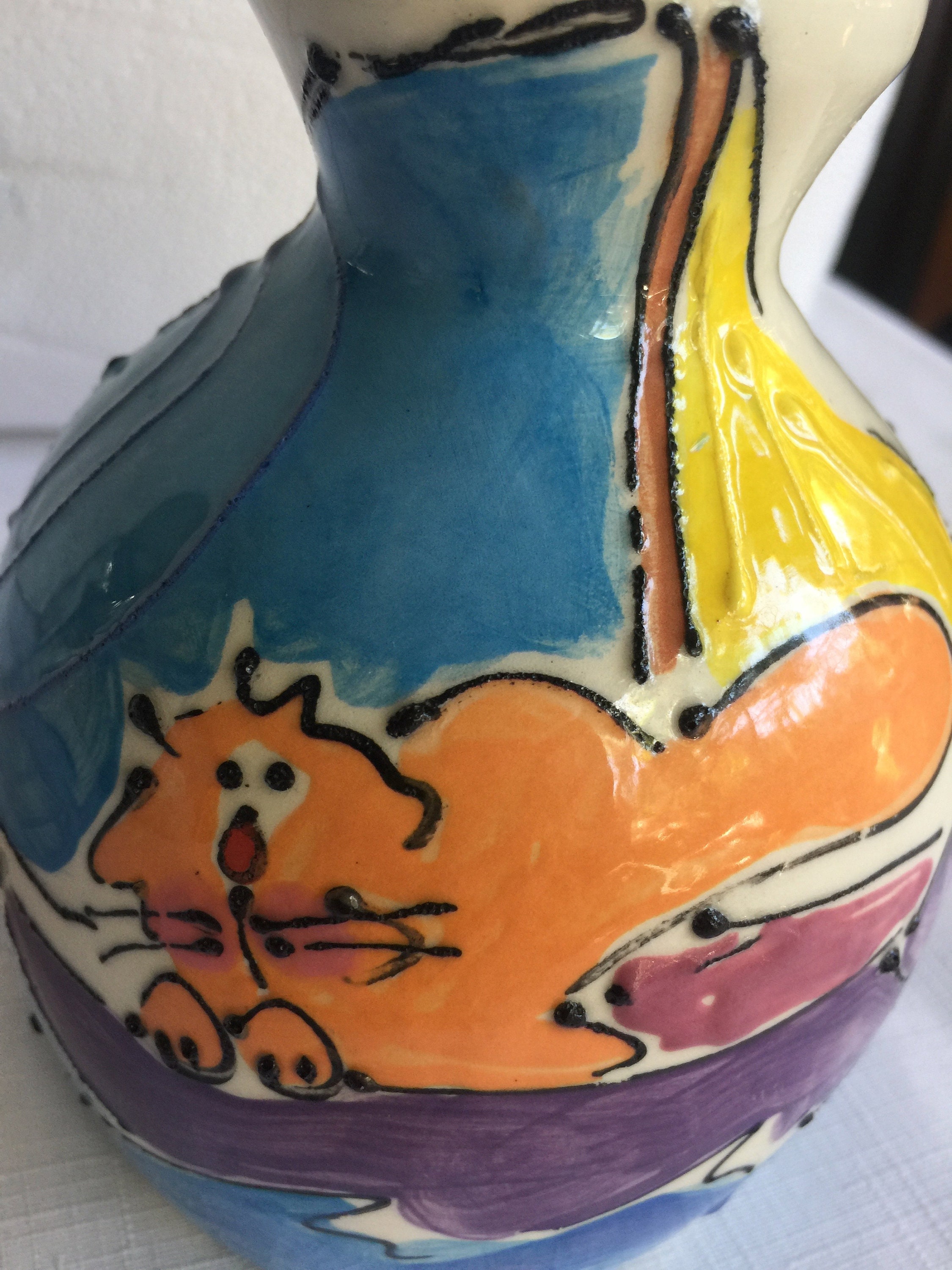 Cat Vase Artisan Painted Flower Vase Designer Bud Vase | Etsy