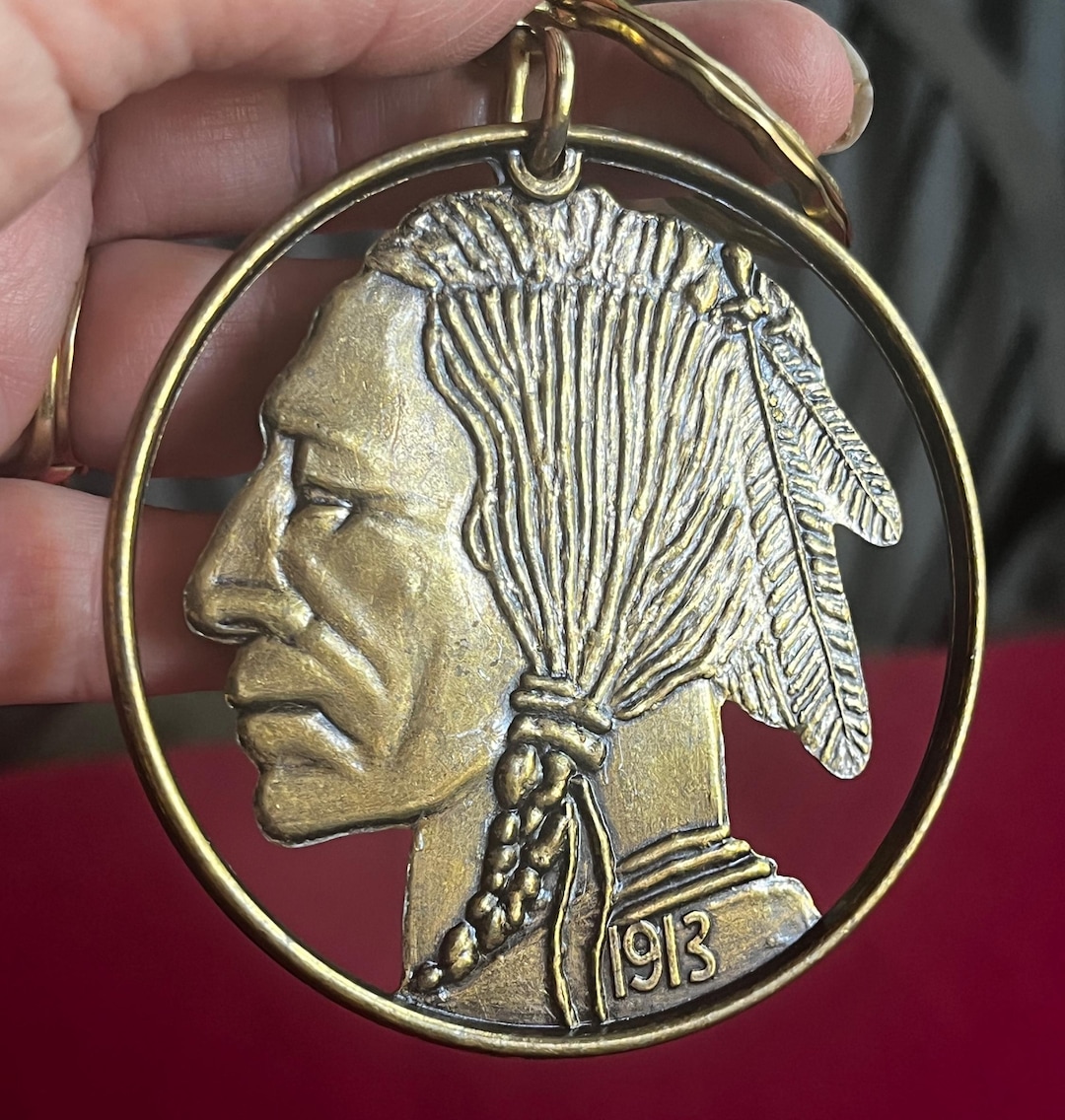 Coin Keychain, Indian Keychain, Huge Keychain, Native American, 1913 ...