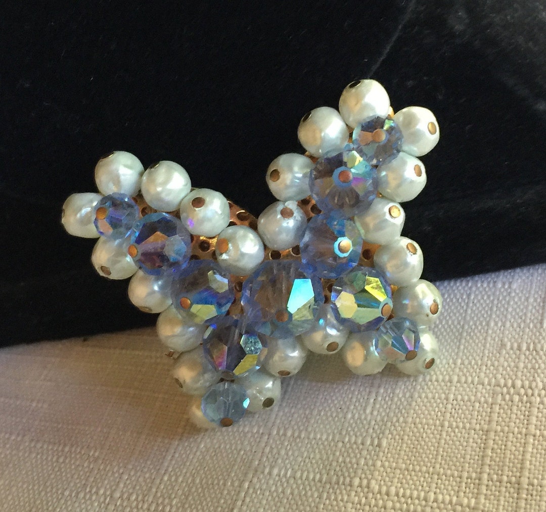 Butterfly Pin, Butterfly Brooch, Blue Butterfly Pin, Blue Bead Pin ...