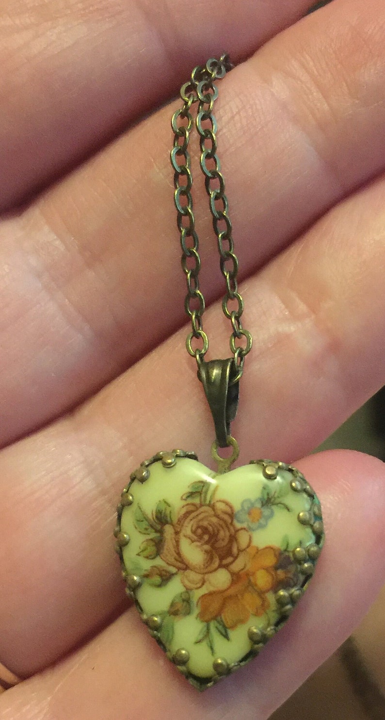 Floral Heart Pendant Painted Heart Pendant Rose Heart - Etsy
