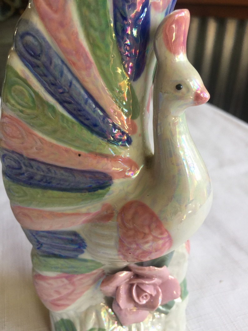 Ceramic Peacock Art Figurine, Porcelain Bird Sculpture, Pastel Decor ...