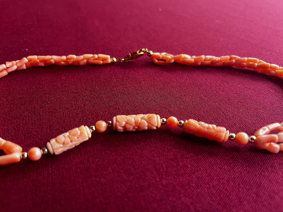 Carved Asian Beads, Chinese Necklace, Coral Necklace, Red Beads, Asian ...