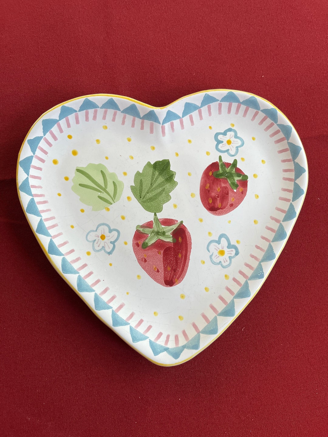 Heart Shape Dish, Romantic Trinket Dish, Strawberry Dish, Strawberry ...