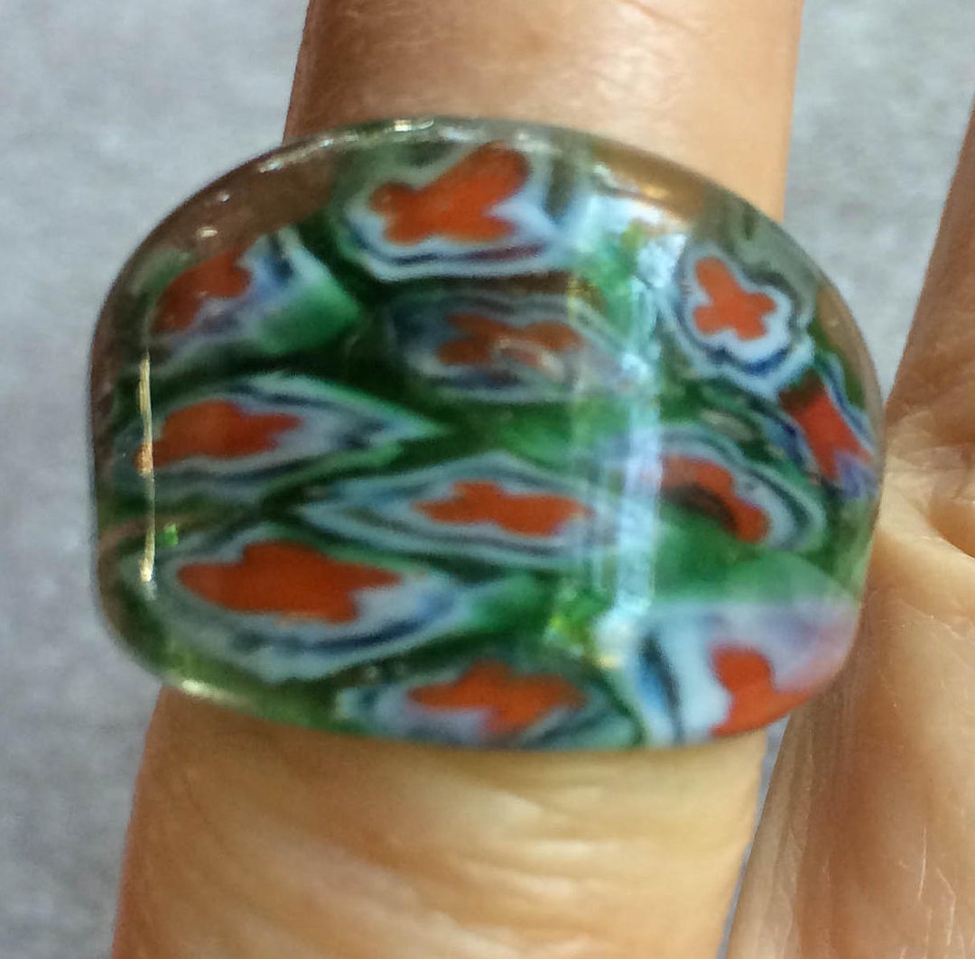 Mod 60s Ring, Green Ring, Sz 7 Ring, Glass Ring, 70s Ring, Murano Glass ...