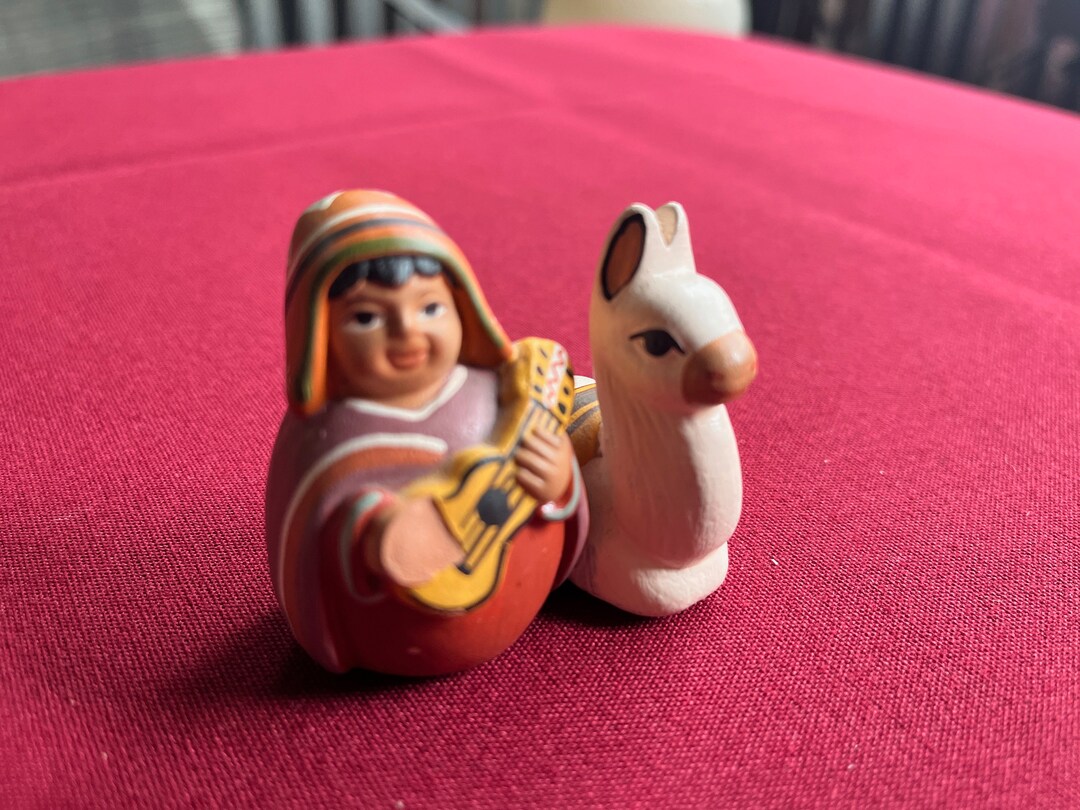 Folk Art Boy, Llama Figurine, Peru Art, Mexico Art, Guitarist Art, Folk ...