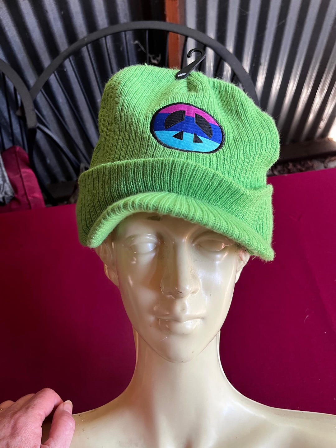 Peace Symbol Cap, Peace Hat, Hippie Hat, Peace Beanie, Lime Green ...