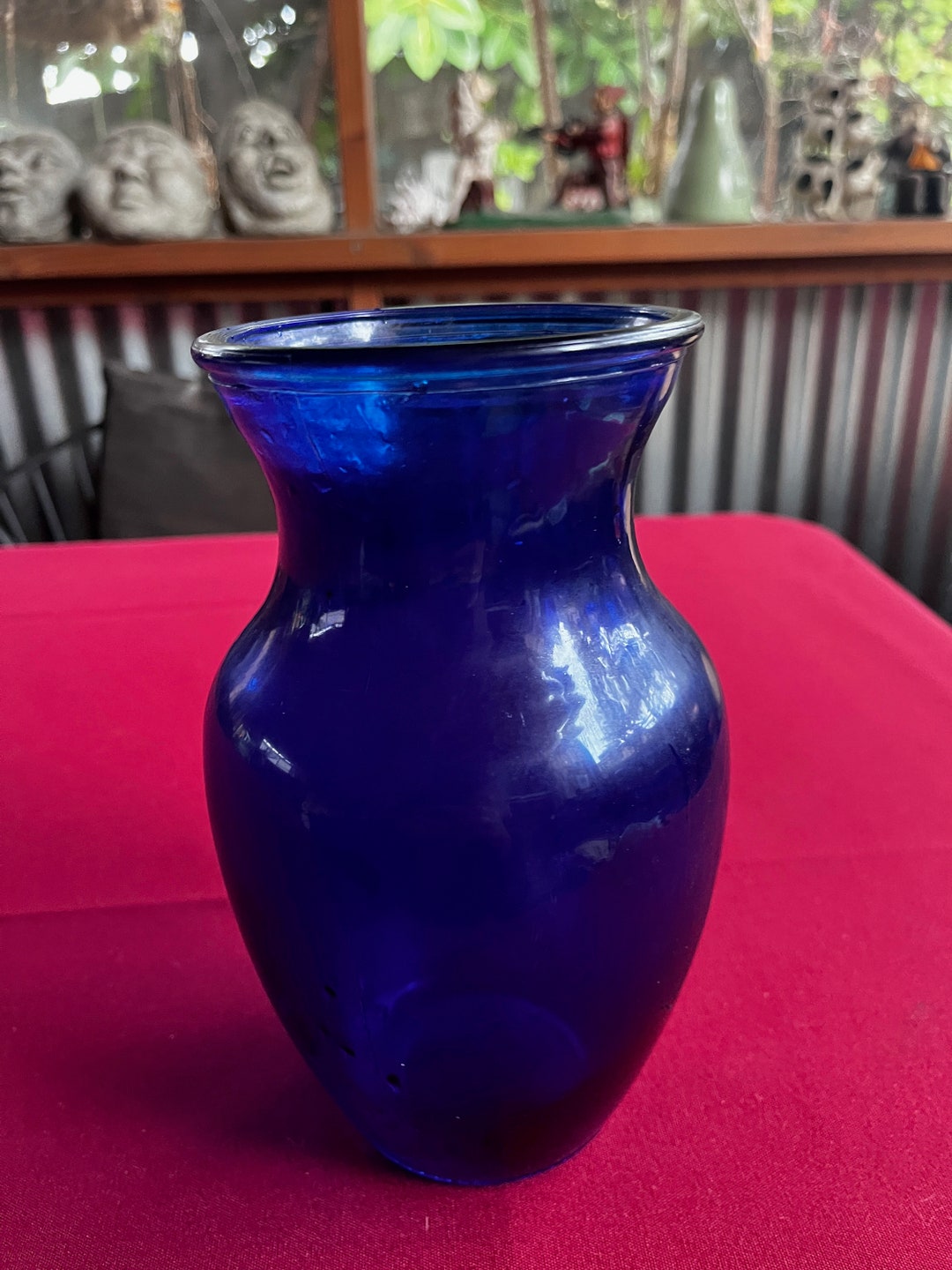 Tall Blue Vase, Tall Cobalt Vase, Blue Blown Vase, Blue Glass Vase ...