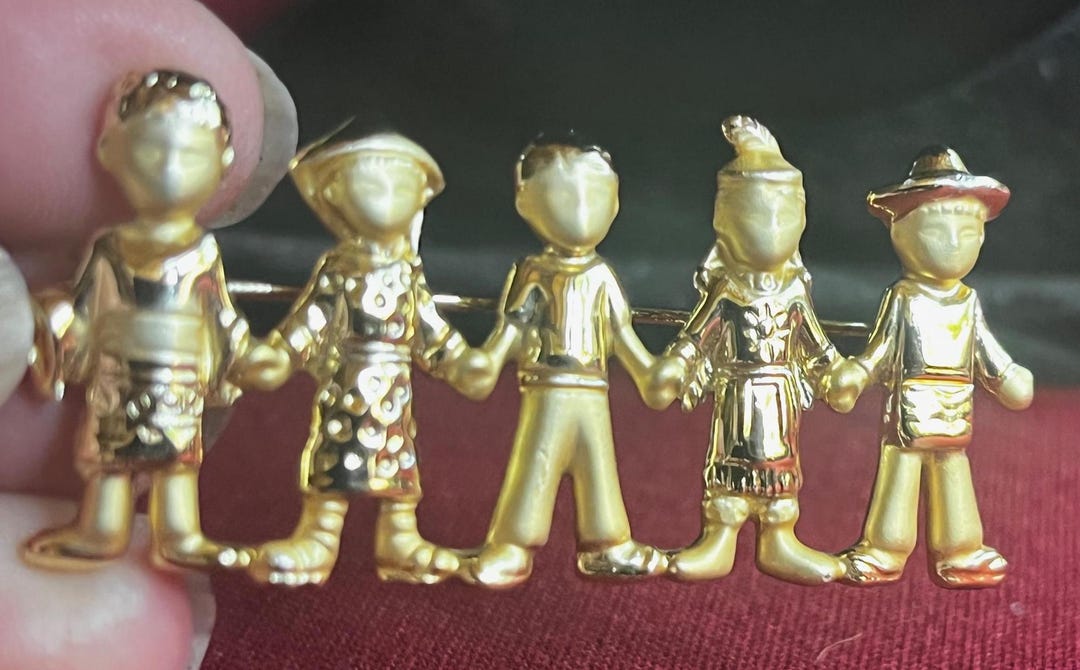 Gold Pin, Peace Pin, Multi-cultural Pin, Children Pin, Holding Hands ...