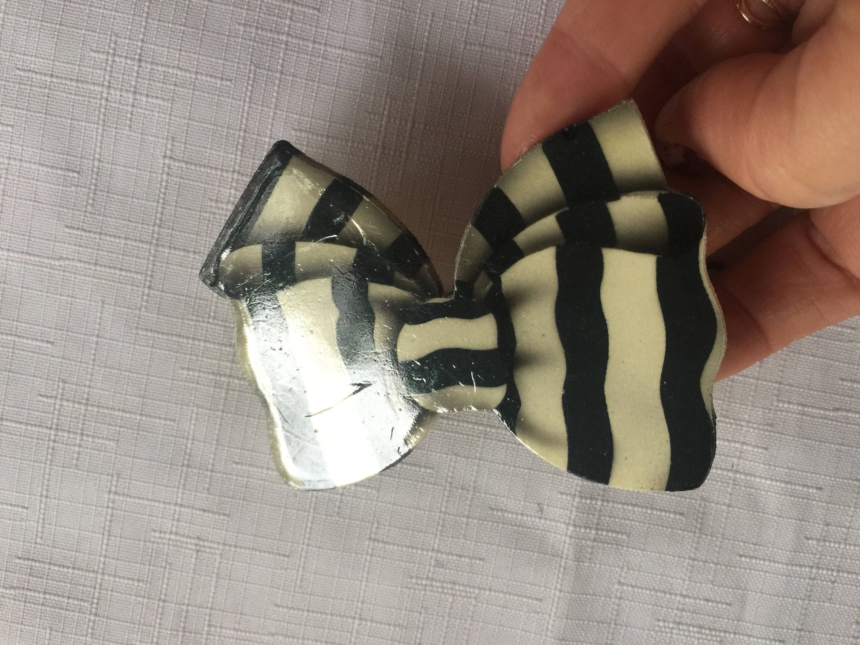 Wood Barrette Bow Barrette Black White Barrette Wood Bow | Etsy