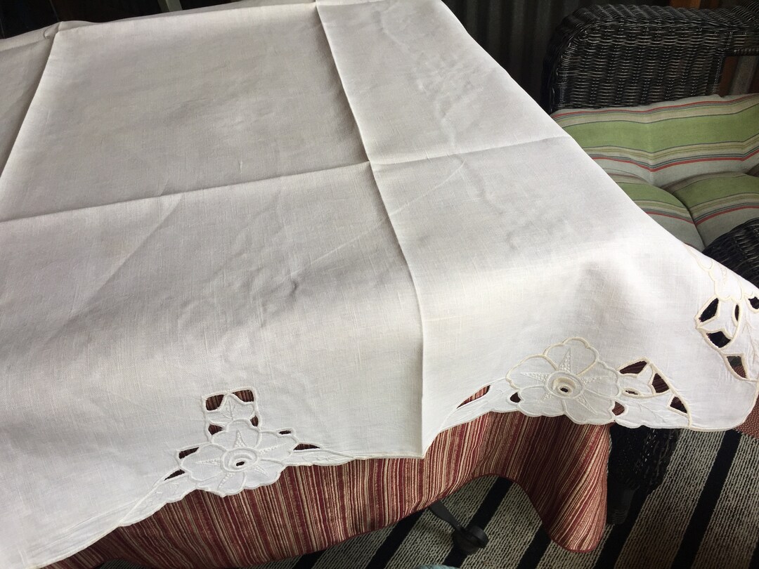 White Tablecloth, Embroidered Tablecloth, Formal Tablecloth, Square ...