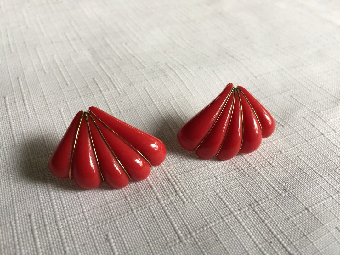 Red Career Earring, Red Earring, Red 70s Earring, Red Gold Earring, Red ...