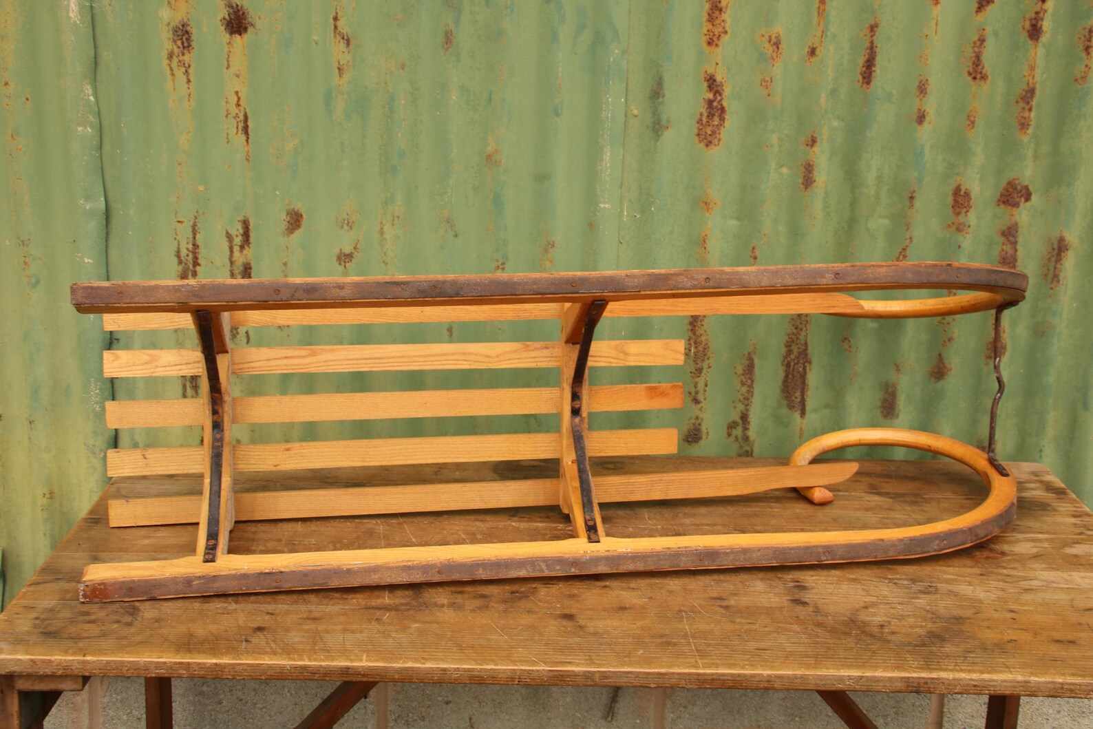 Old Vintage Traditional Rustic Wooden Sleigh Sledge. Christmas Winter ...