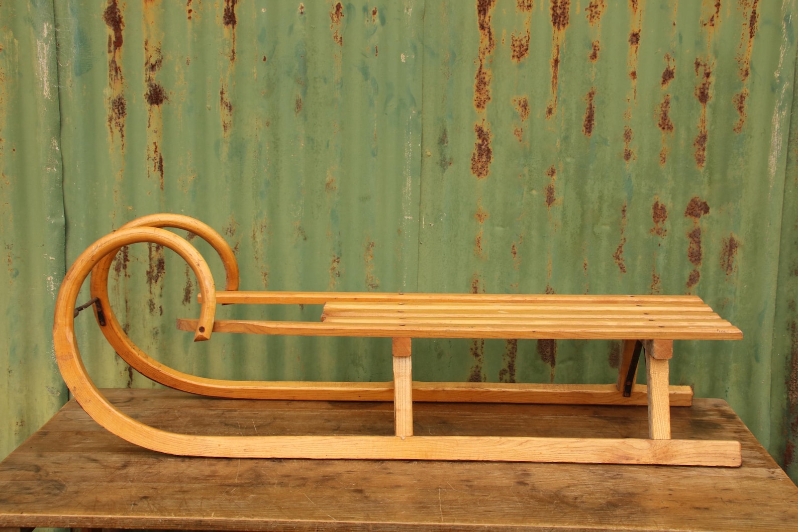 Old Vintage Traditional Rustic Wooden Sleigh Sledge. Christmas Winter ...