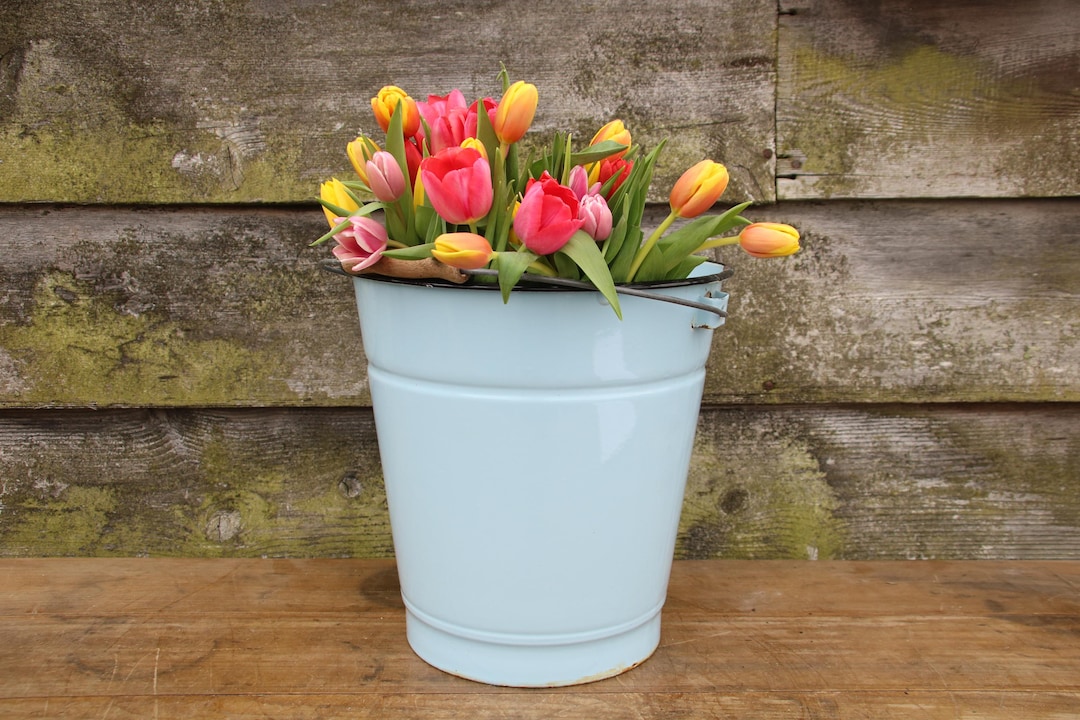 Old Vintage Blue Enamel Bucket Pail. Garden Planter Cut Flowers. #12 - Etsy