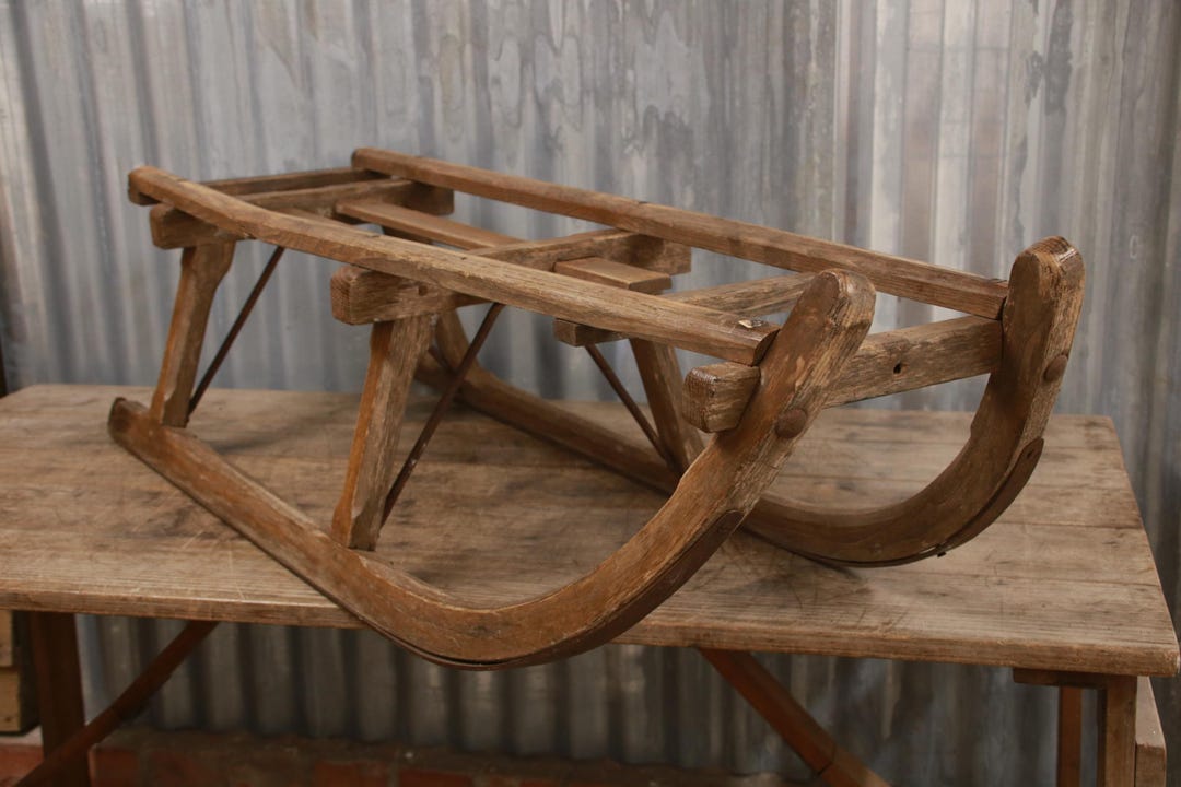 Old Vintage Traditional Rustic Wooden Sleigh Sledge. Christmas Winter ...