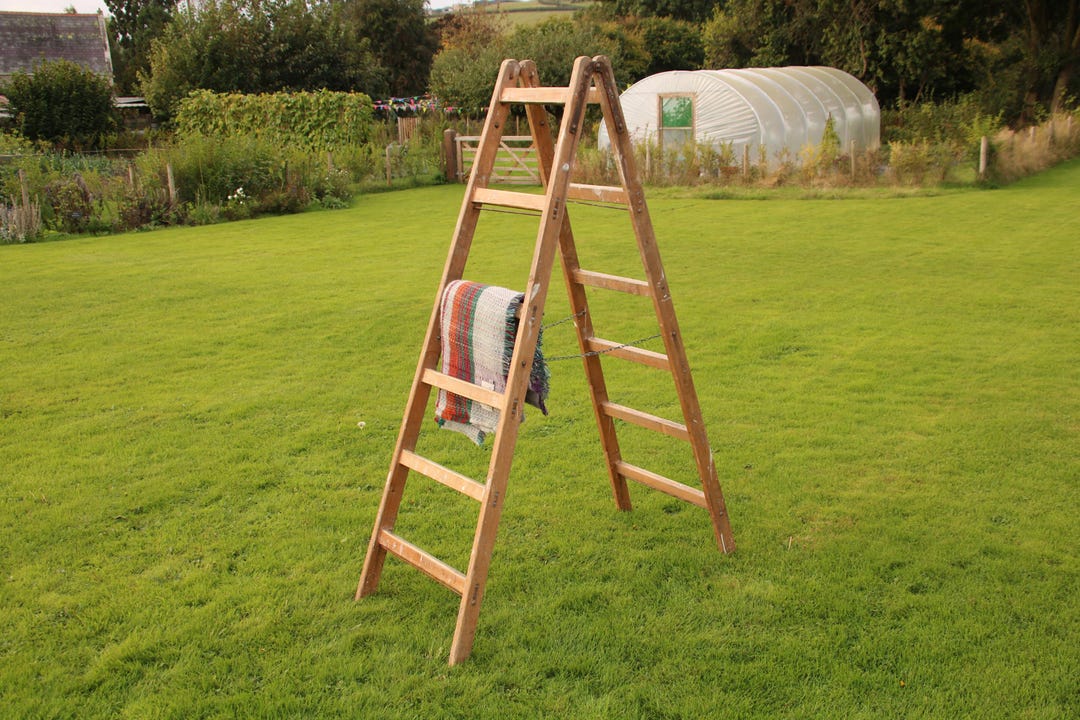 Old Vintage Wooden Trestle Ladder. Interior Towel Rail, Blanket Storage ...