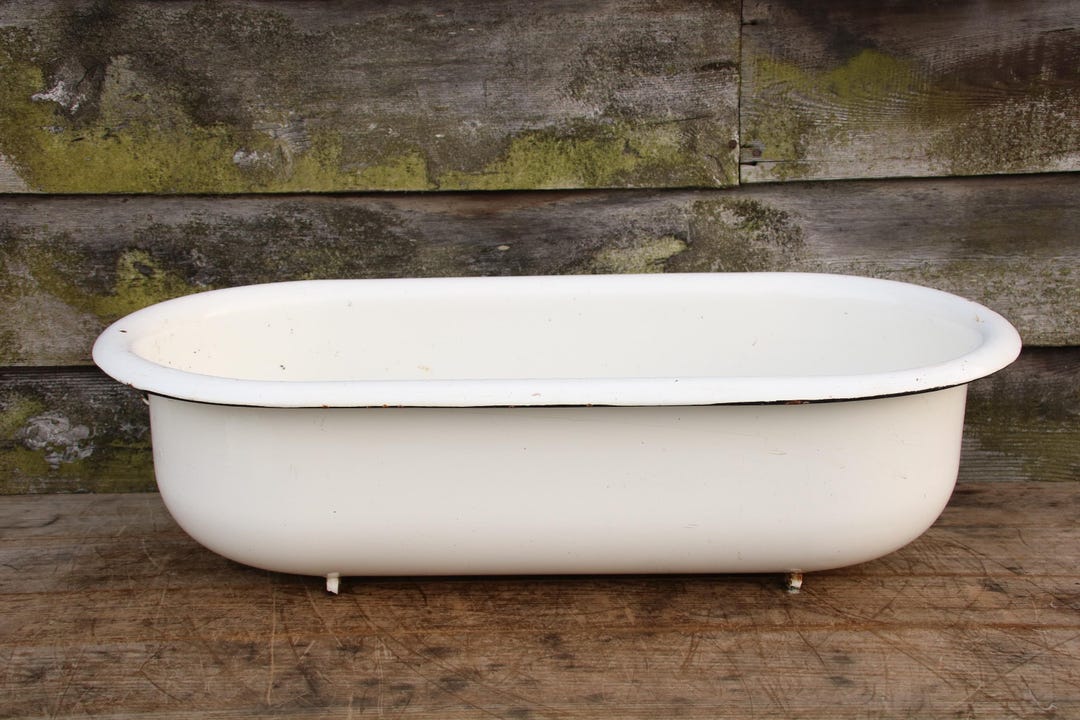 Old Vintage White Enamel Baby Bath Tub. Garden Planter Pond. 4 - Etsy