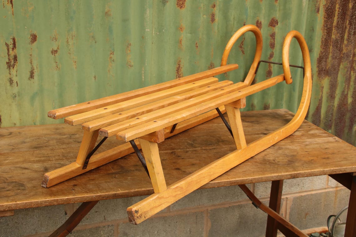 Old Vintage Traditional Rustic Wooden Sleigh Sledge. Christmas Winter ...