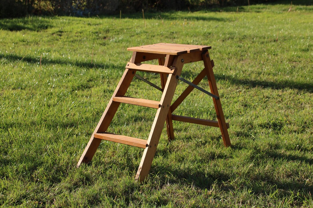Old Vintage Small Brown Wooden Step Ladder. Kitchen Steps, Plant Stand ...