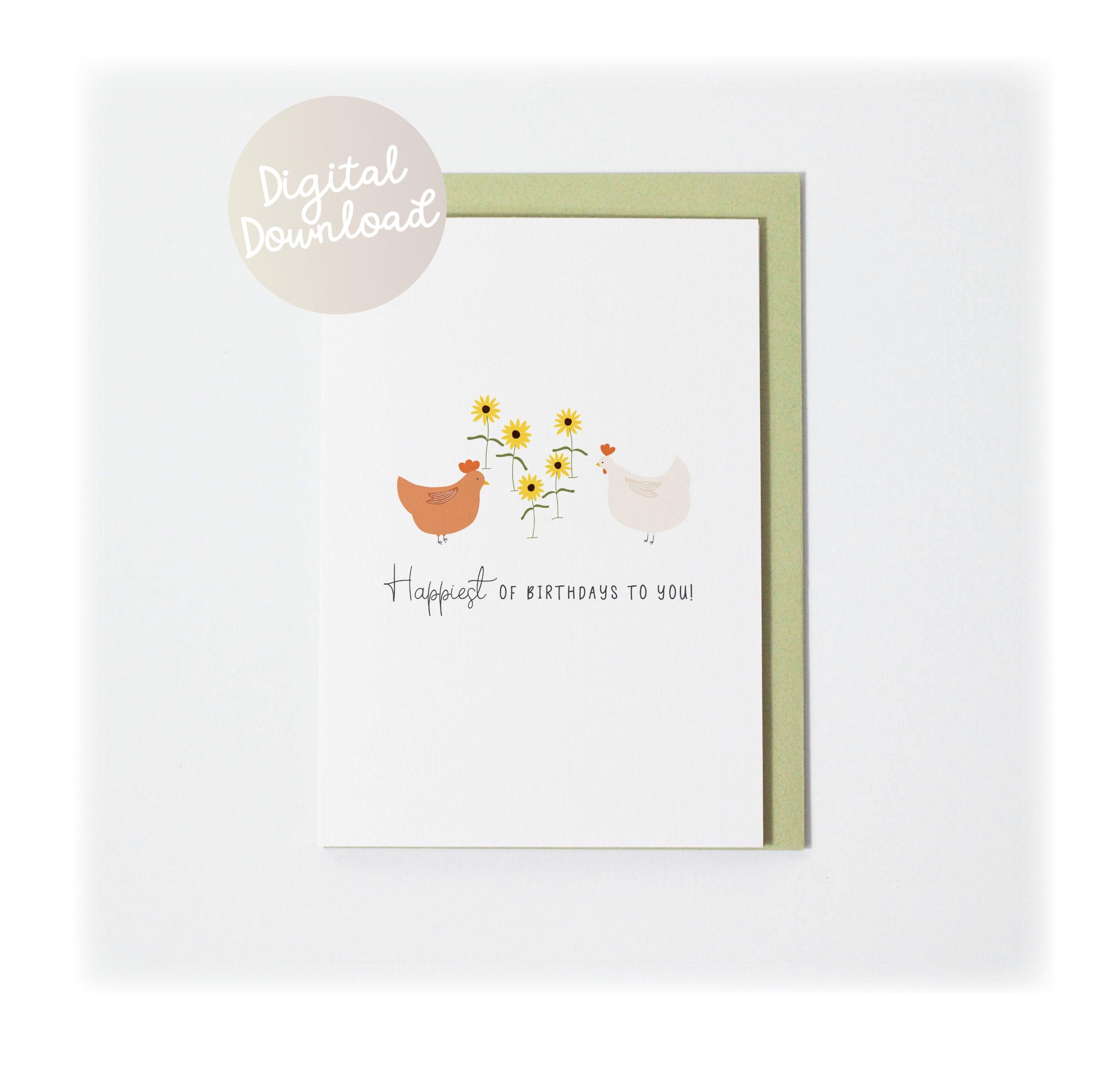 Happy Birthday Chicken Greeting Card, Printable Cute Chickens Instant ...