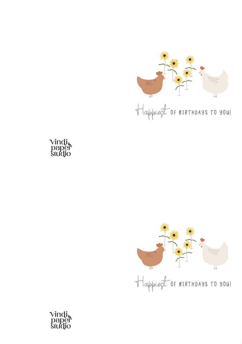 Happy Birthday Chicken Greeting Card, Printable Cute Chickens Instant ...