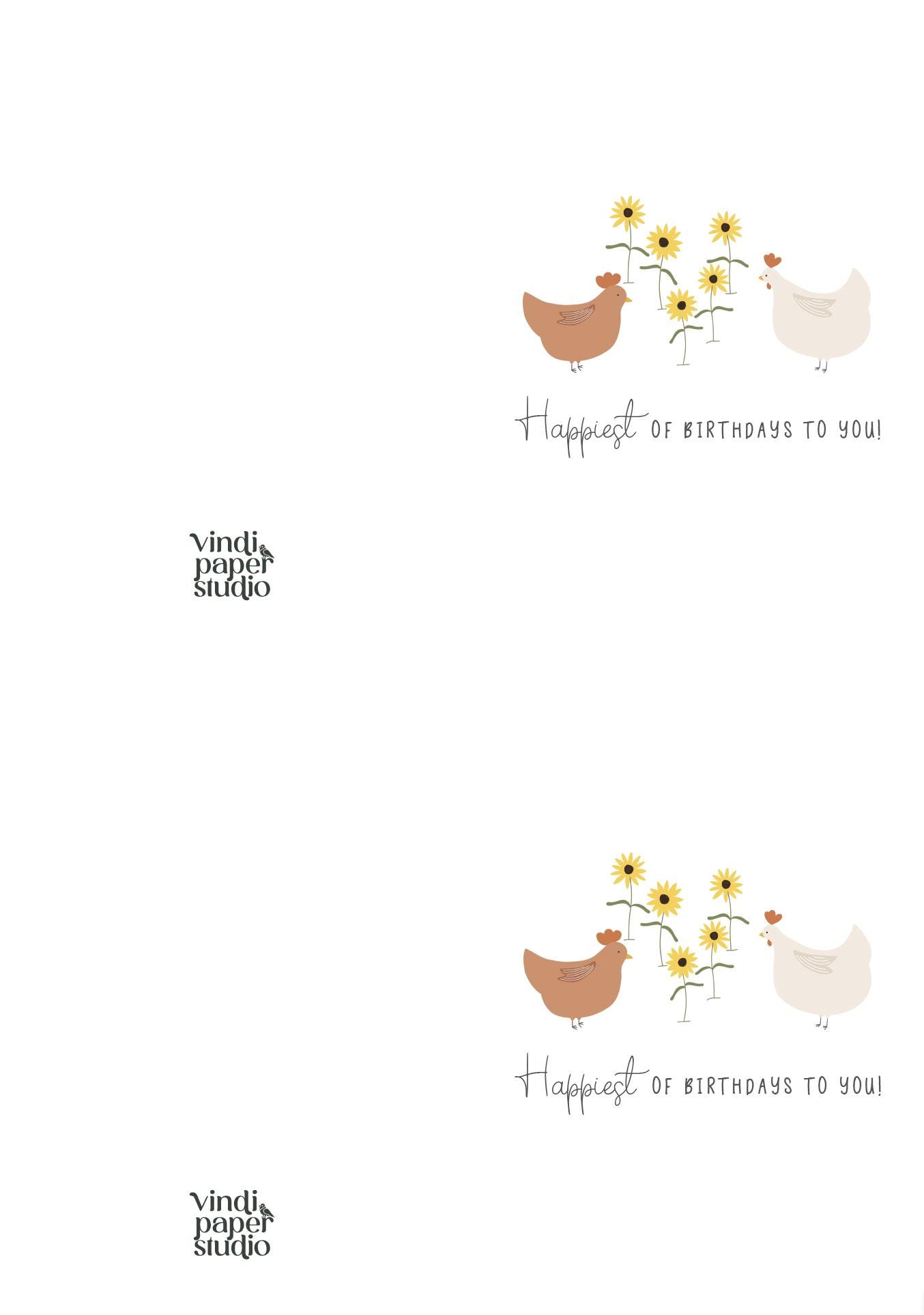 Happy Birthday Chicken Greeting Card, Printable Cute Chickens Instant ...