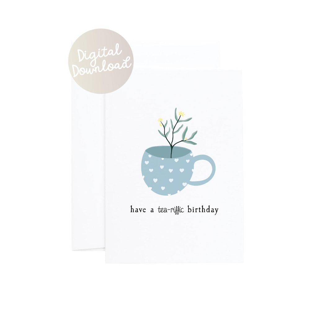 Tea Cup Printable Birthday Card, Happy Birthday Cards, Print at Home ...