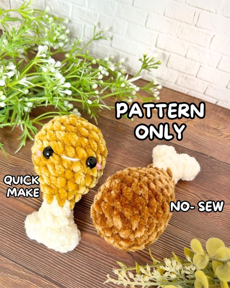 NO SEW Mini Drumstick Pattern | Amigurumi Chicken, Crochet Fried ...
