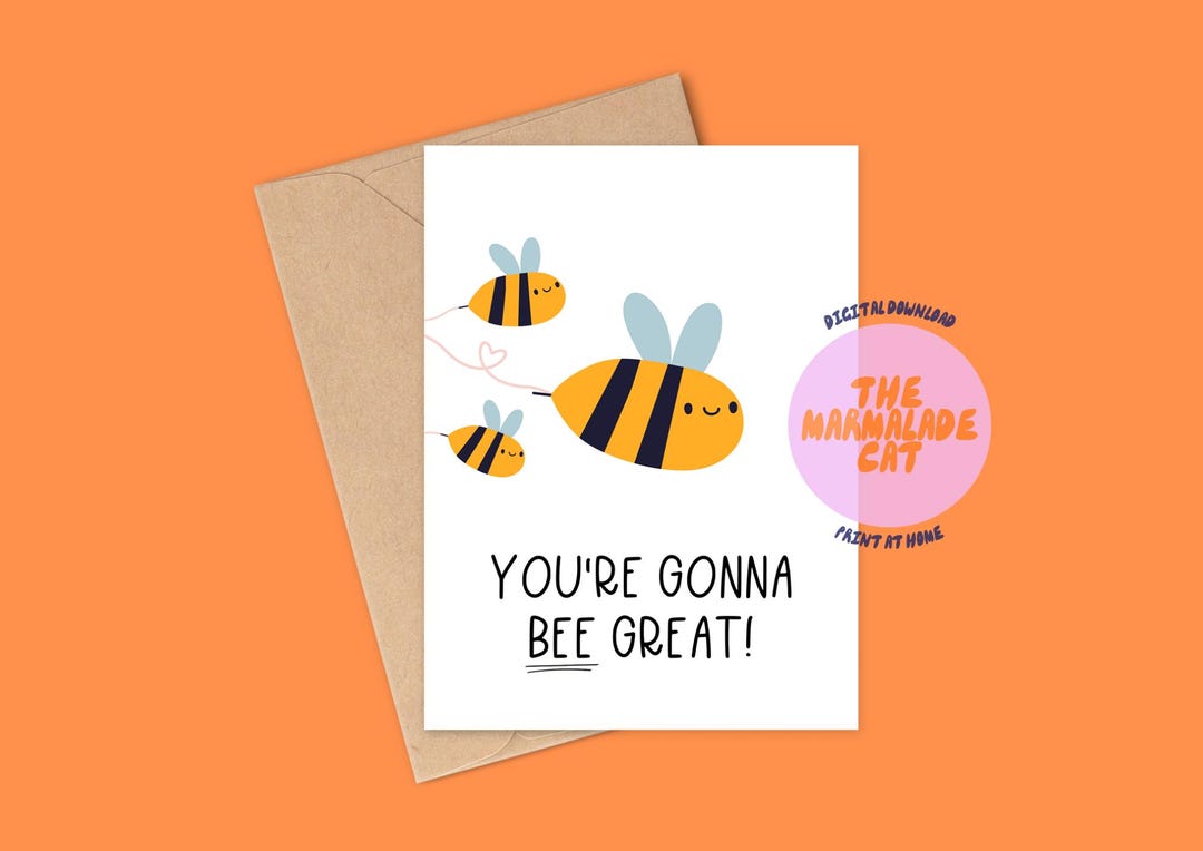Instant Downloadable Bee Good Luck Card, Cute Good Luck Card, Printable ...