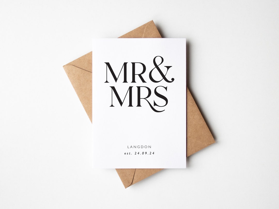Personalised Wedding Card Mr & Mrs Card Modern Wedding Card Personalised Wedding Cards Custom ...