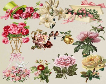 Flower Clipart Roses Clip Art Vintage Graphics Floral | Etsy