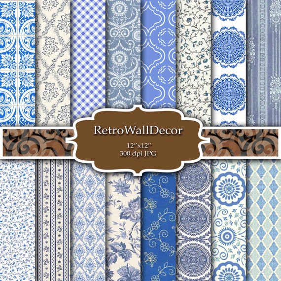 Blue Digital Paper Blue Background Blue Patterns Flowers | Etsy