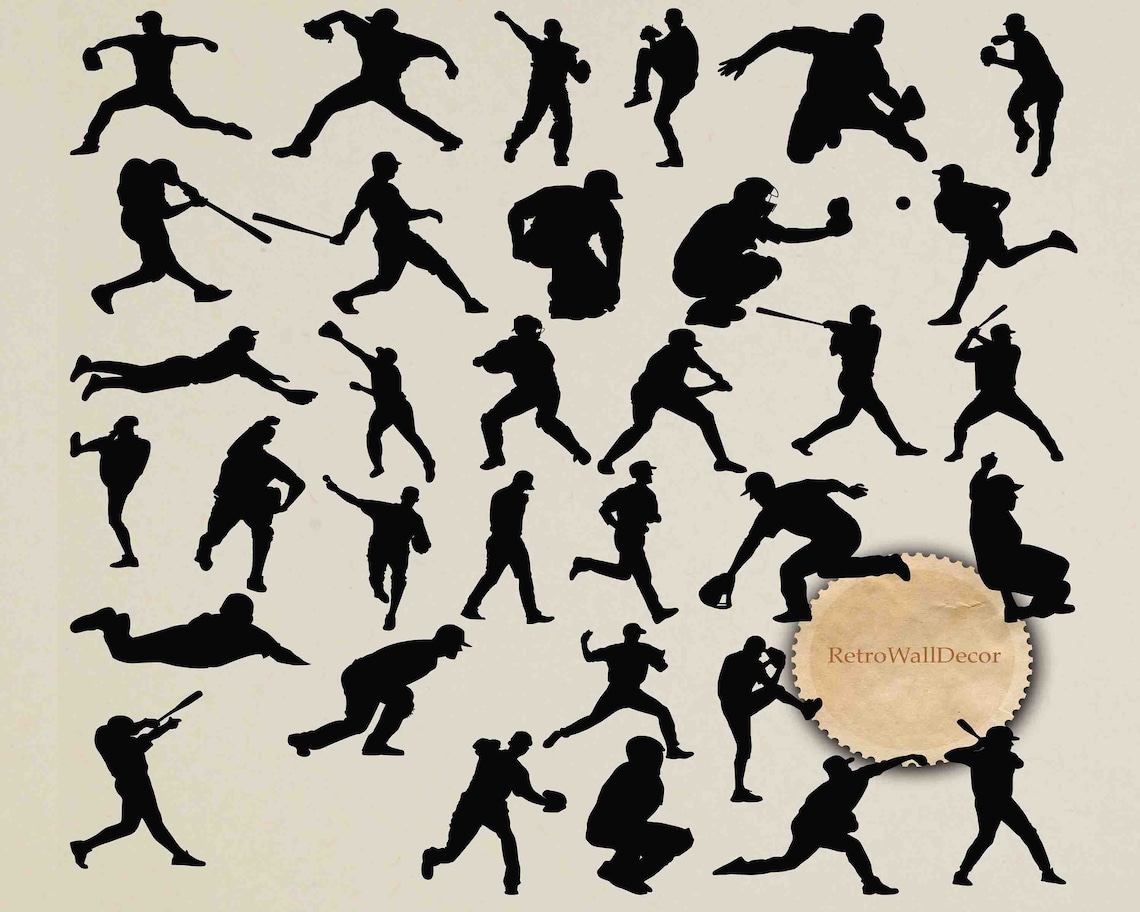Baseball Silhouettes Baseball Clip Art Sports Silhouette - Etsy