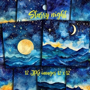 Starry Night Paper, Night Digital Paper, Night Sky Background ...