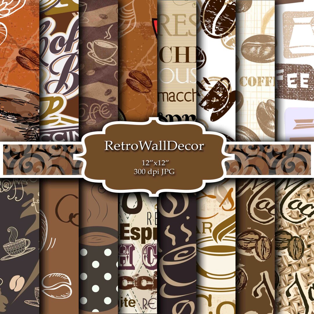 Coffee Digital Paper: Brown & Cream Illustrations (digital Download) - Etsy
