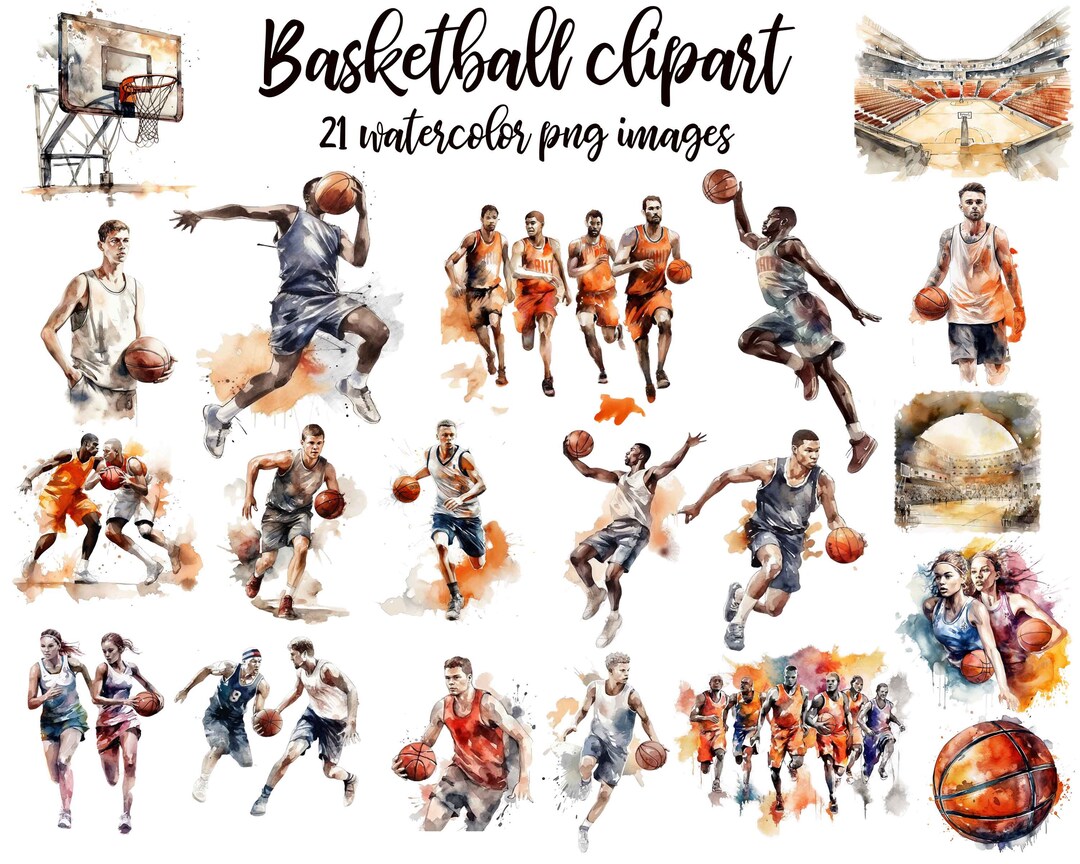 Basketball Clipart, Basketball Watercolor, Basketball Set Clipart ...