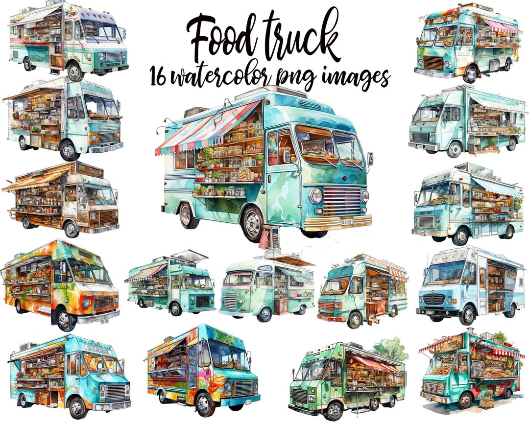 Food Truck, Food Truck Clipart, Truck Watercolor, Food Truck Image ...