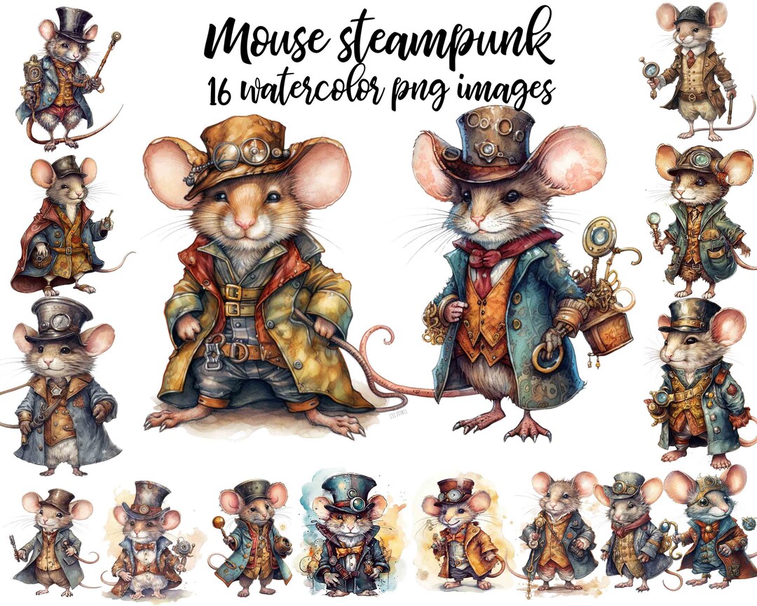 Steampunk Mouse, Watercolor Clipart, Steampunk Mouse PNG, Mouse Clipart ...