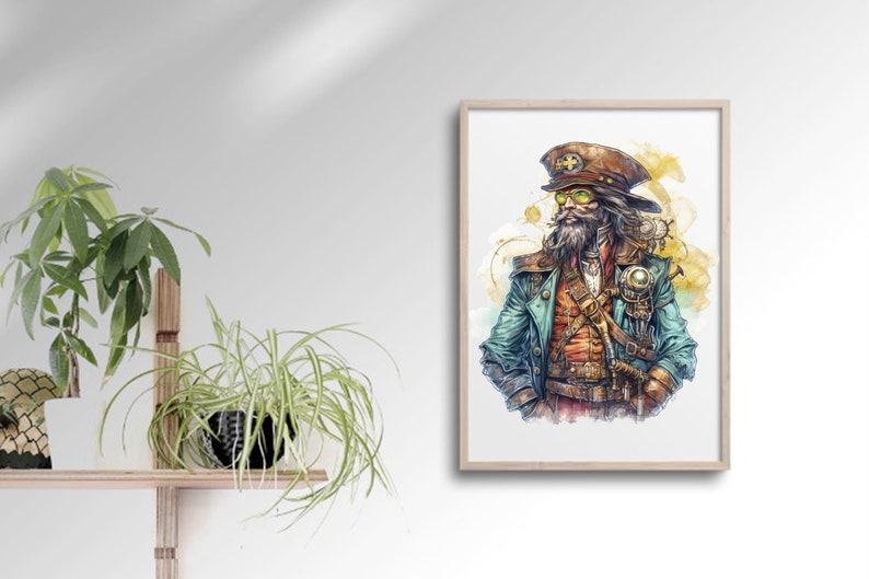 Pirate Steampunk Watercolor Clipart: Nautical Digital Art (PNG) - Etsy