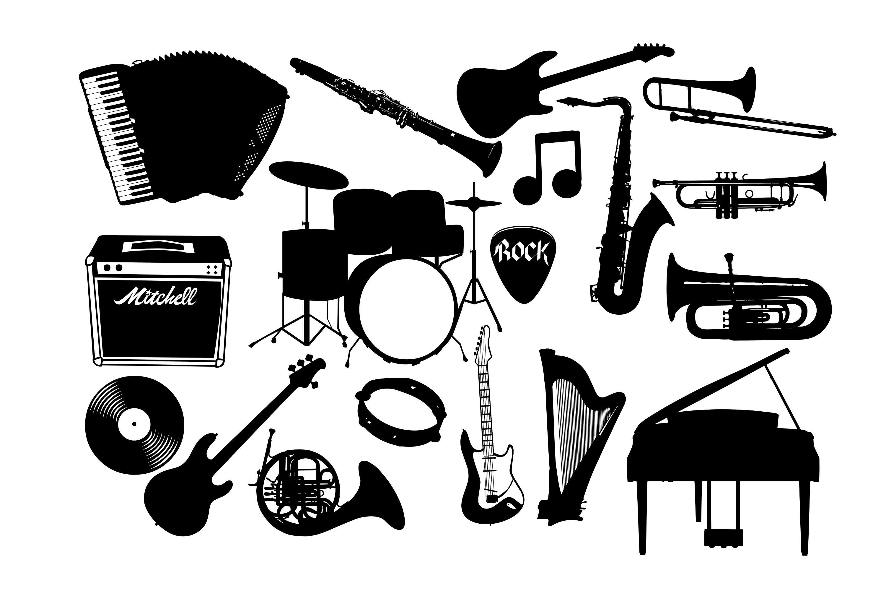 Music Instrument SVG Musical Silhouettes Guitar Drums - Etsy
