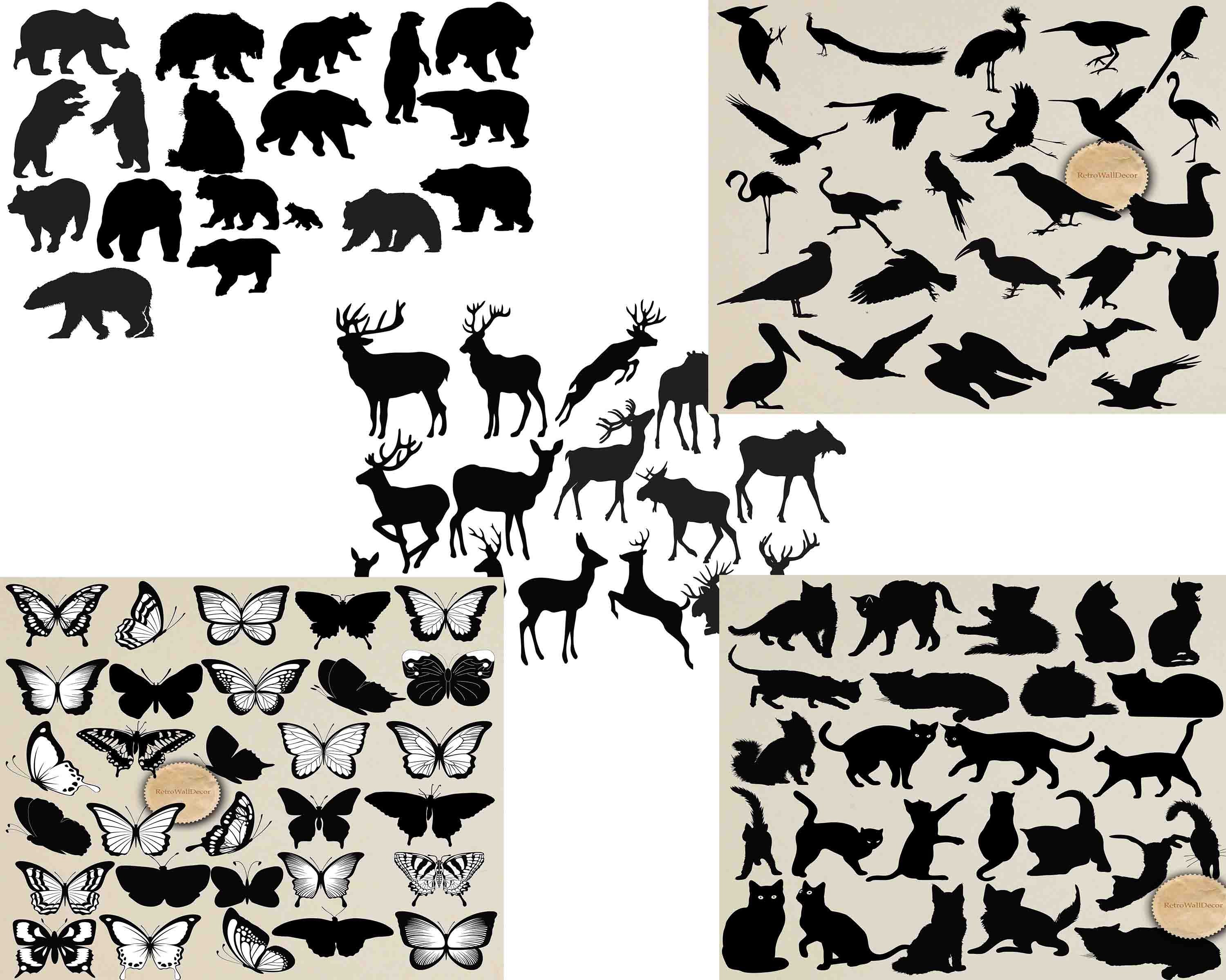 Nature Bundle Animal Silhouette Animal Clip Art Plants | Etsy