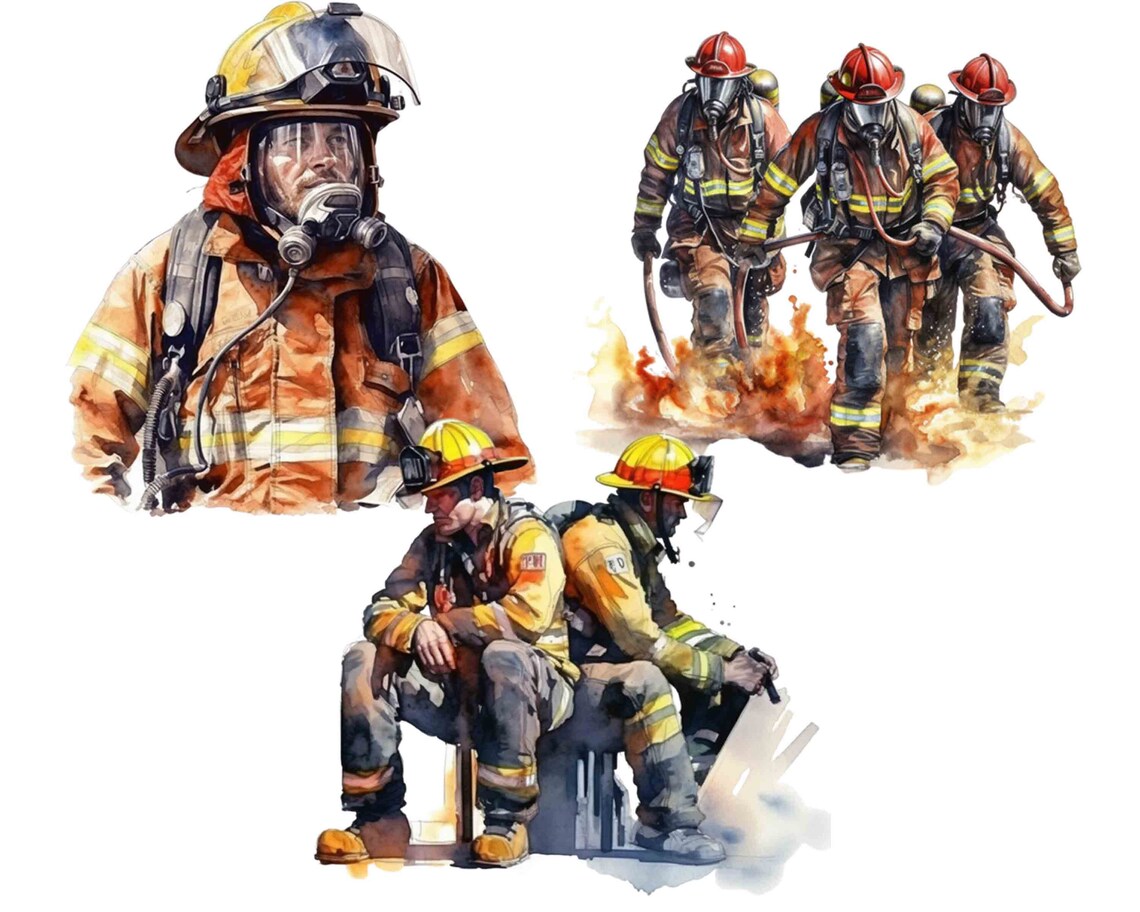 Firefighter Watercolor Clipart Set: Fire Illustration (digital Download ...