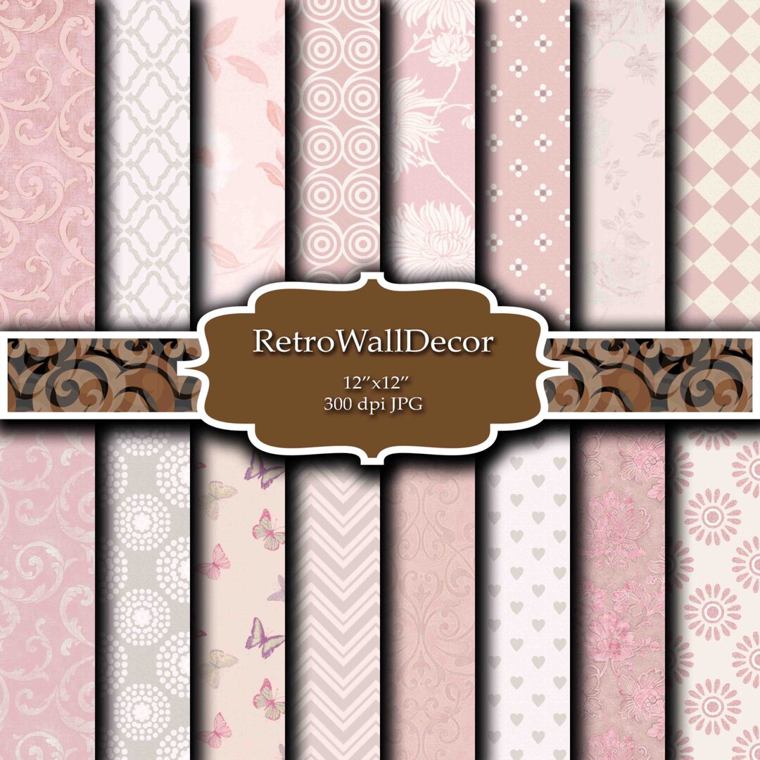 Retro Pink Floral Digital Paper: Shabby Chic Scrapbook (12x12) (digital ...