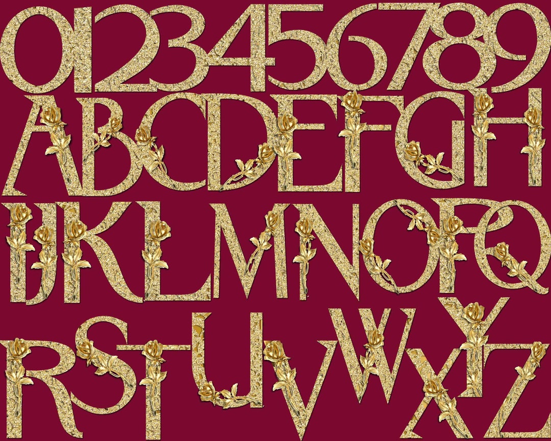 Decorative Font, Floral Font, Alphabet Clip Art, Digital Font, Alphabet ...