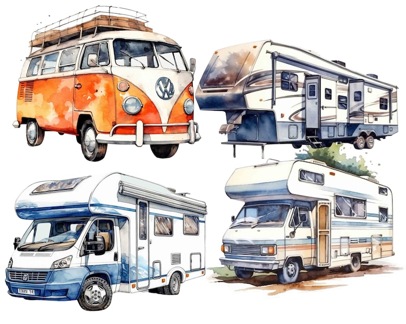 Watercolor Camper Clipart: RV PNG Images (digital Download) - Etsy