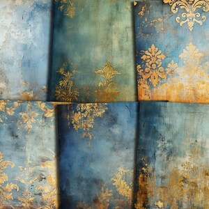 Damask Digital Paper, Damask Background, Gold Blue Damask, Scrapbook ...