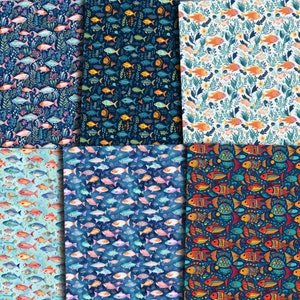 Fish Digital Paper, Fish Watercolor Pattern, Ocean Backgrounds, Sea ...
